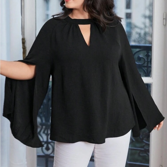 Tops | Plus Size Keyhole Neckline Cloak Sleeve Work Office Top Blouse ...